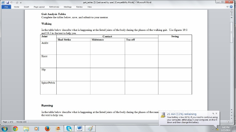 Gait Analysis Tables Complete the tables below. Save, | Chegg.com