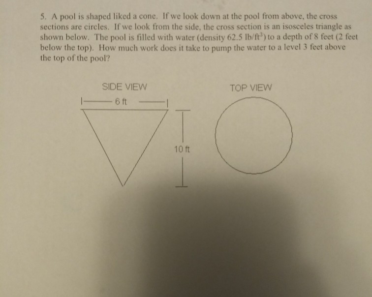 Solved 5. A pool is shaped liked a cone. If we look down at | Chegg.com