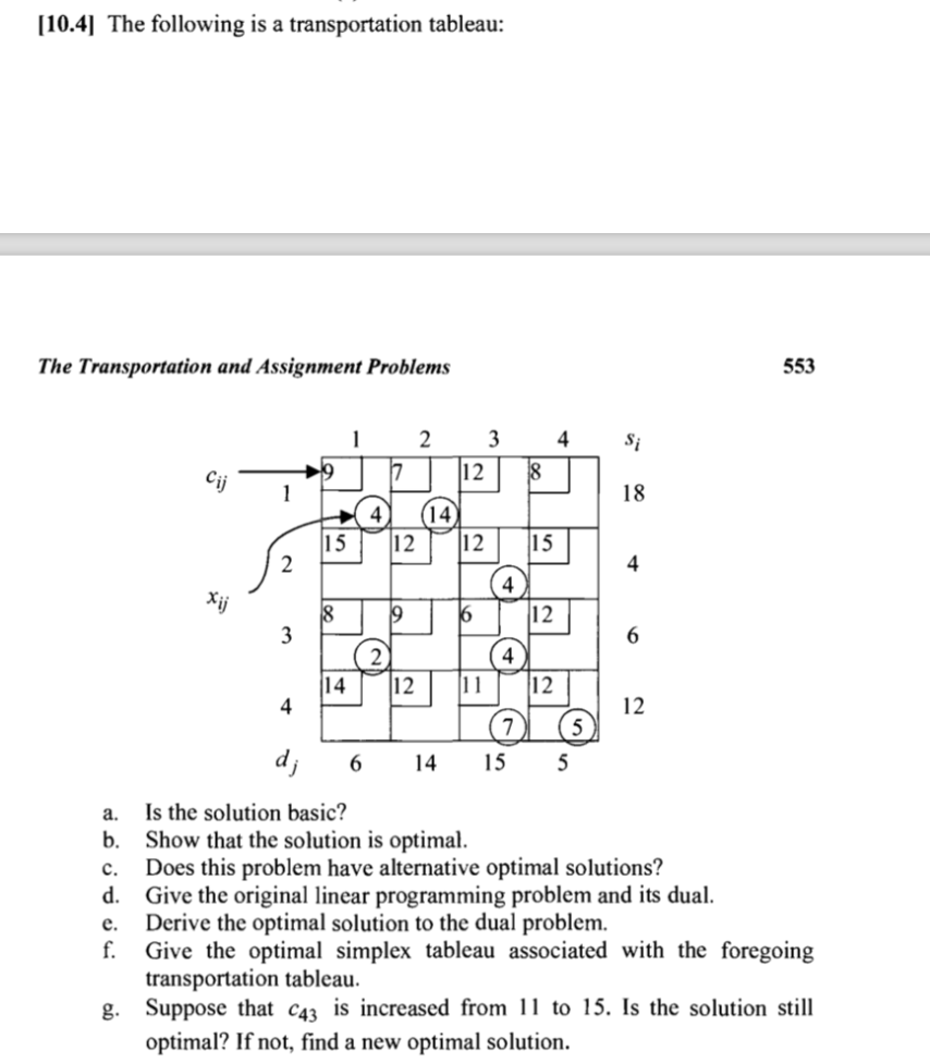Solved 10.4] The following is a transportation tableau: The | Chegg.com