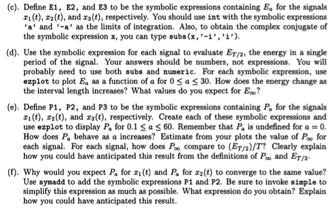 Solved (a). Create symbolic expressions for each of the | Chegg.com