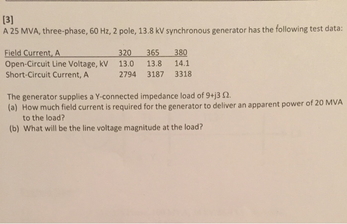 Solved A 25 MVA, three-phase, 60 Hz, 2 pole, 13.8 kV | Chegg.com