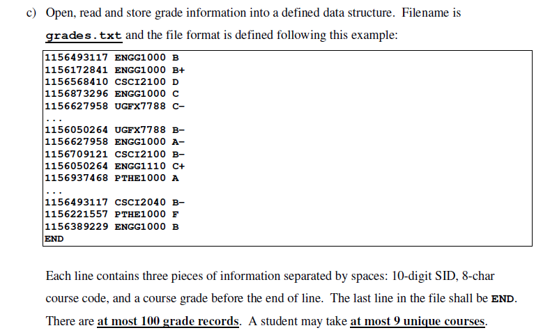 Solved b) Open, read and store course information into a | Chegg.com