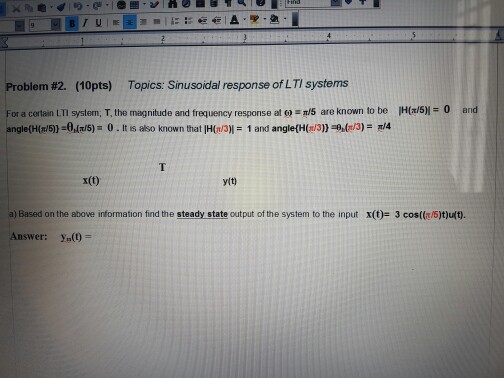 Solved Topics Sinusoidal response of LTI systems For a | Chegg.com