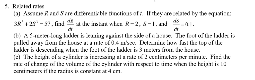Solved 5. Related rates (a) Assume R and S are | Chegg.com