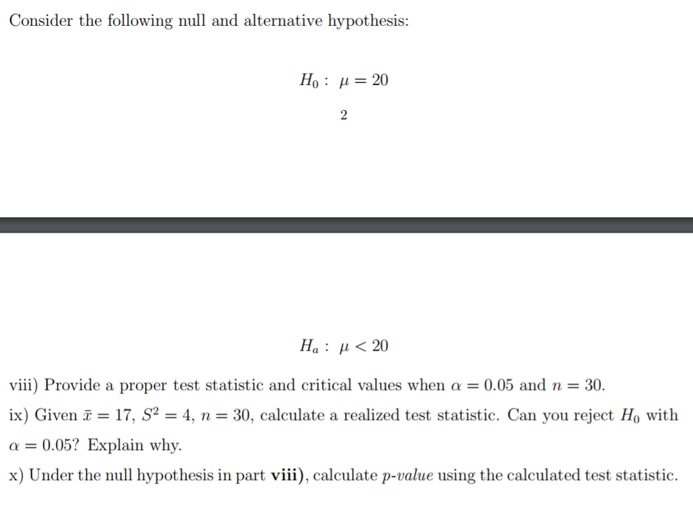 Solved Consider the following null and alternative | Chegg.com