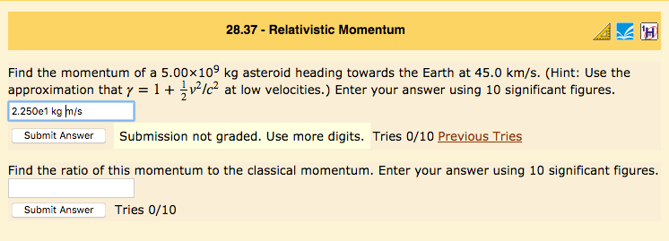 Solved 28.37 - Relativistic Momentum Find the momentum of a | Chegg.com