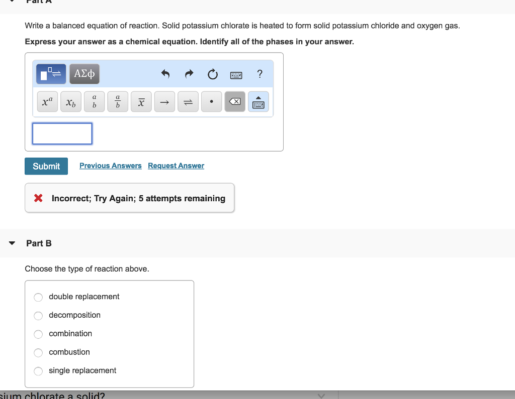Solved aIt Write a balanced equation of reaction. Solid | Chegg.com