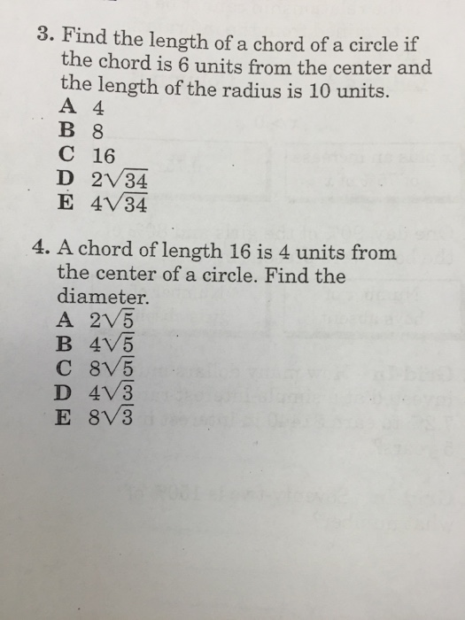 Solved Find the length of a chord of a circle if the chord | Chegg.com