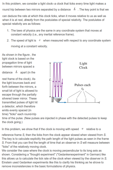 Solved In this problem, we consider a light clock a clock | Chegg.com