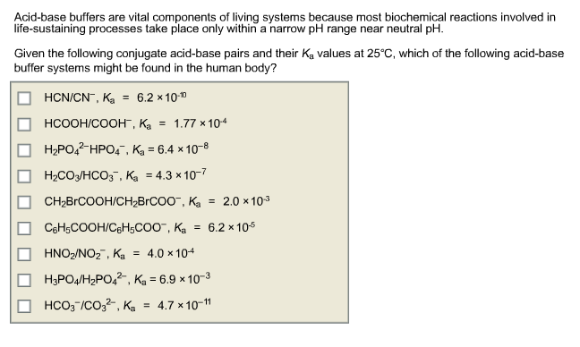 Solved Acid-base buffers are vital components of living | Chegg.com