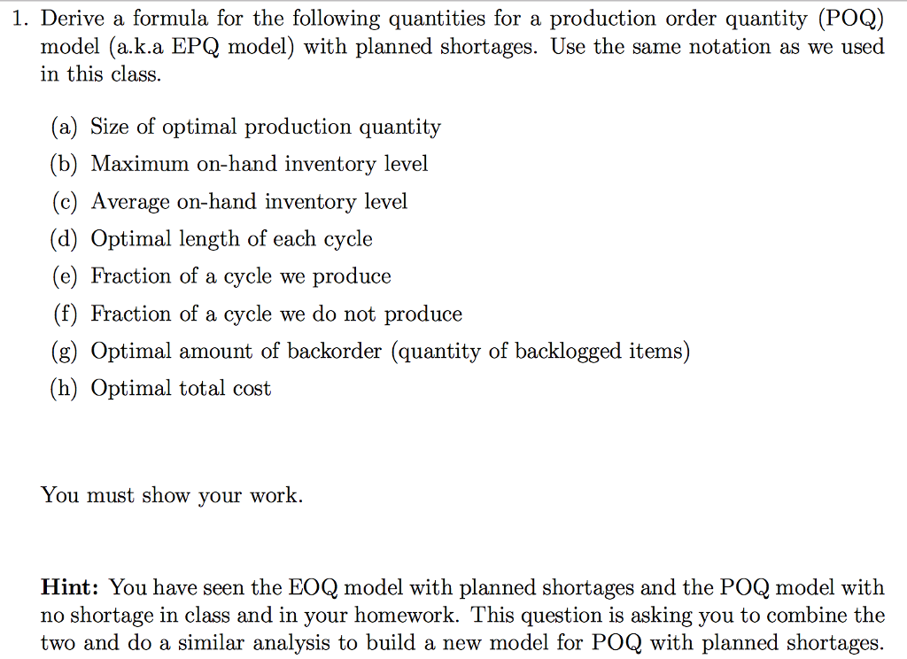 Solved 1. Derive a formula for the following quantities for | Chegg.com