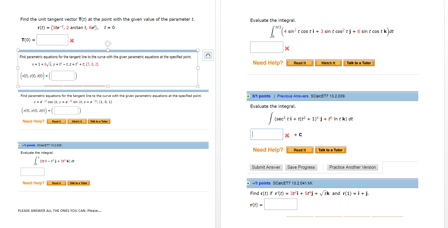 Solved Find the unit tangent vector T(t) at the point with | Chegg.com