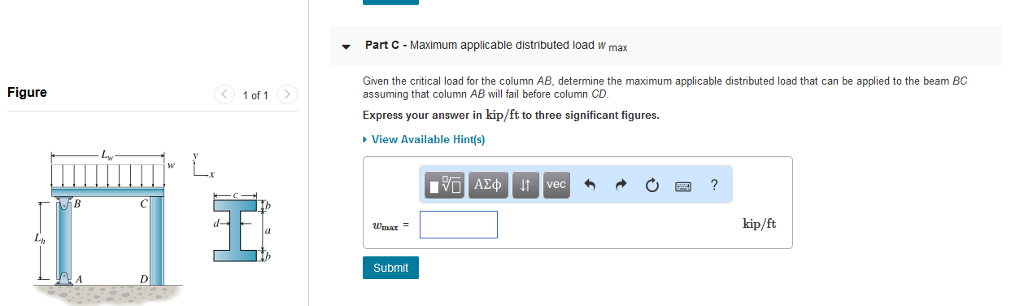 Solved Learning Goal Part A -Critical load for column AB To | Chegg.com