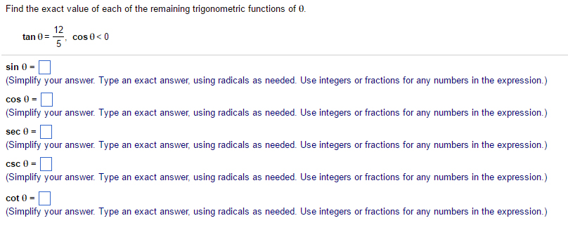 Solved Find the exact value of each of the remaining | Chegg.com
