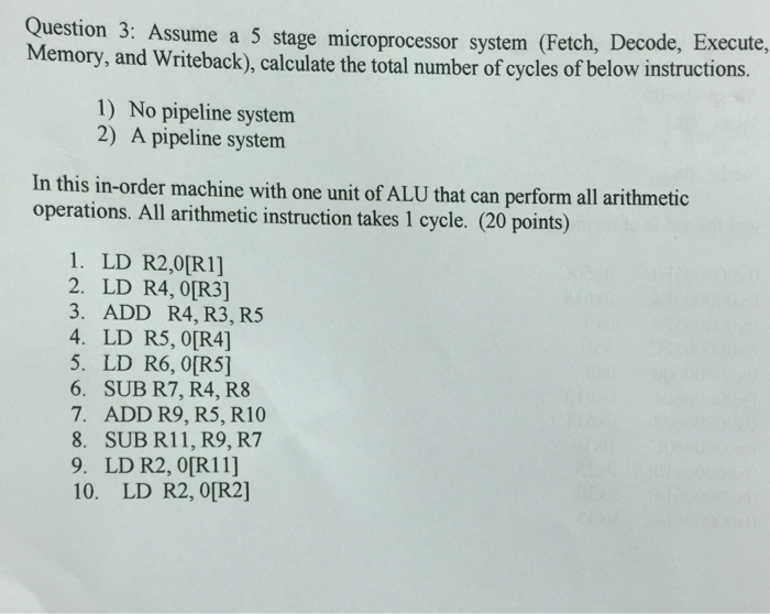 Solved Assume a 5 stage microprocessor system (Fetch, | Chegg.com