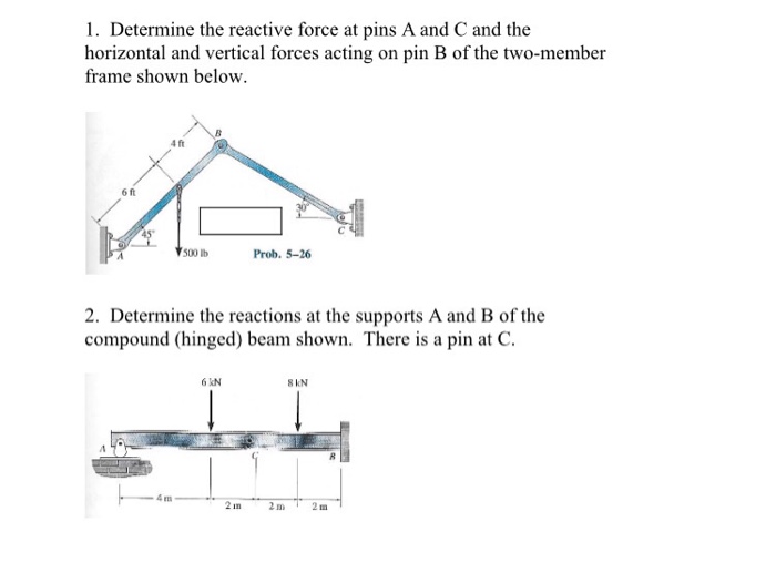 Solved Determine the reactive force at pins A and C and the | Chegg.com