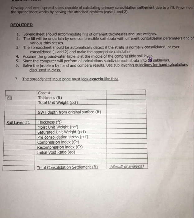 Solved Develop and excel spread sheet capable of calculating | Chegg.com
