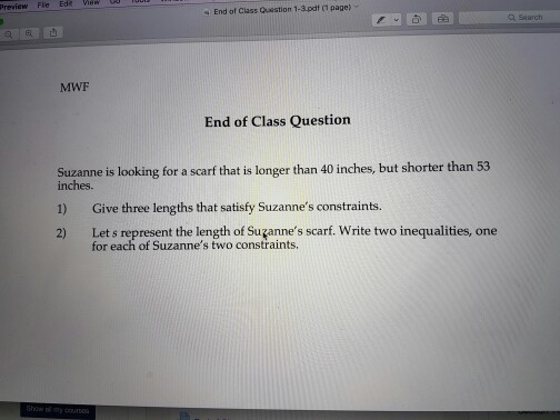 Solved Class Question 1-3 pdf page MWF End of Class Question | Chegg.com