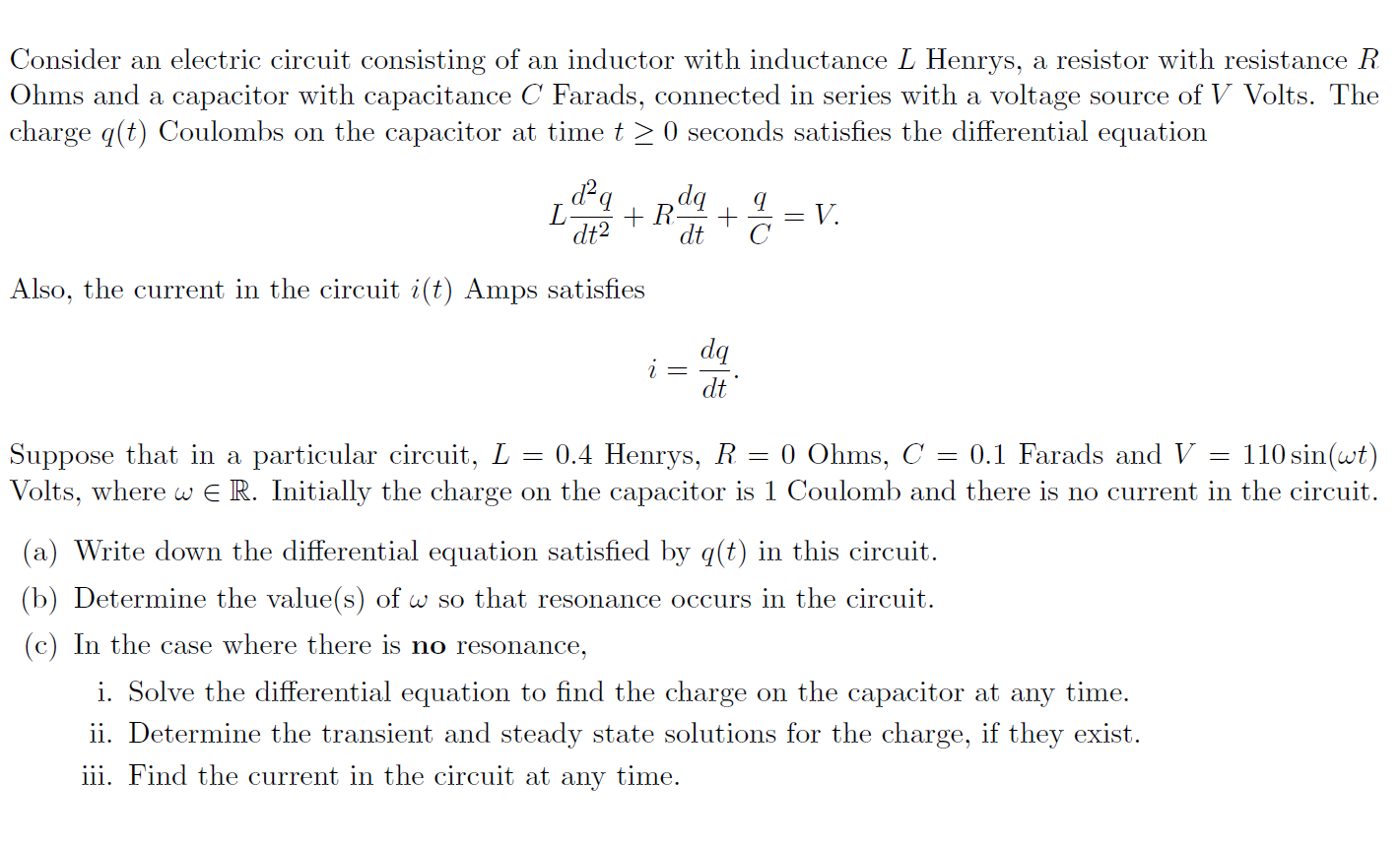 Solved Consider an electric circuit consisting of an | Chegg.com