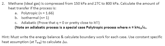 Methane (ideal gas) is compressed from 150 kPa and | Chegg.com