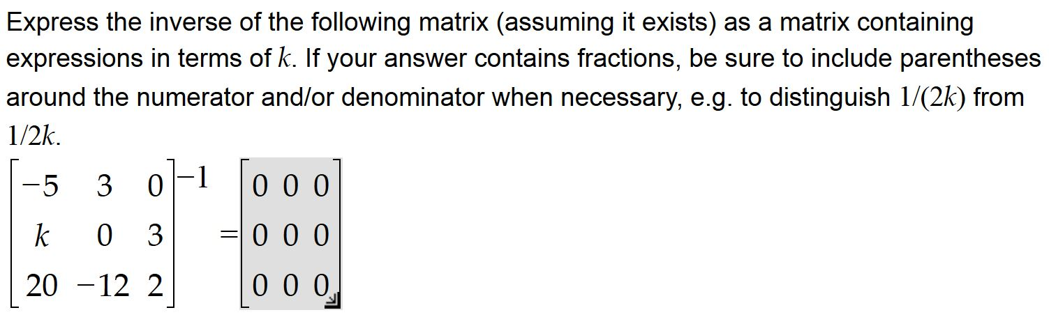 Solved Express the inverse of the following matrix (assuming | Chegg.com