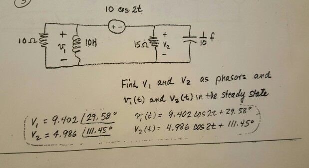 Solved Find v_1 and v_2 as phasors and v_1(t) and v_2(t) | Chegg.com