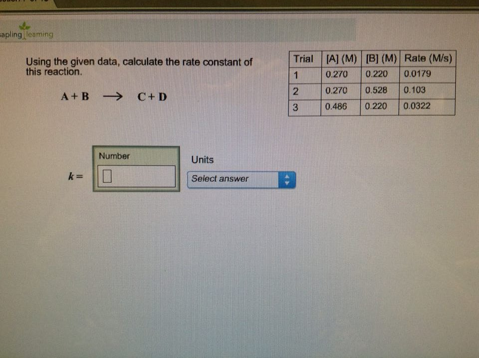 Solved Using the given data, calculate the rate constant of | Chegg.com