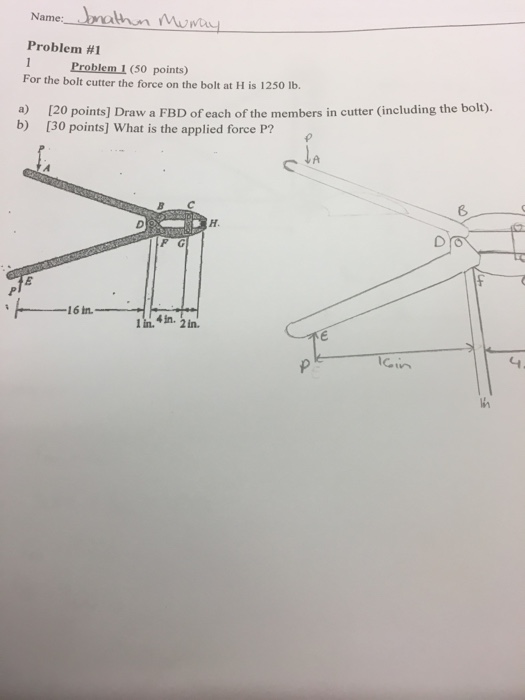 Solved For the bolt cutter the force on the bolt at H is | Chegg.com