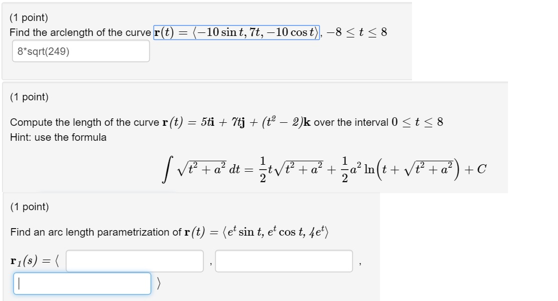 Solved Find The Arc Length Of The Curve R T 10 Sin T