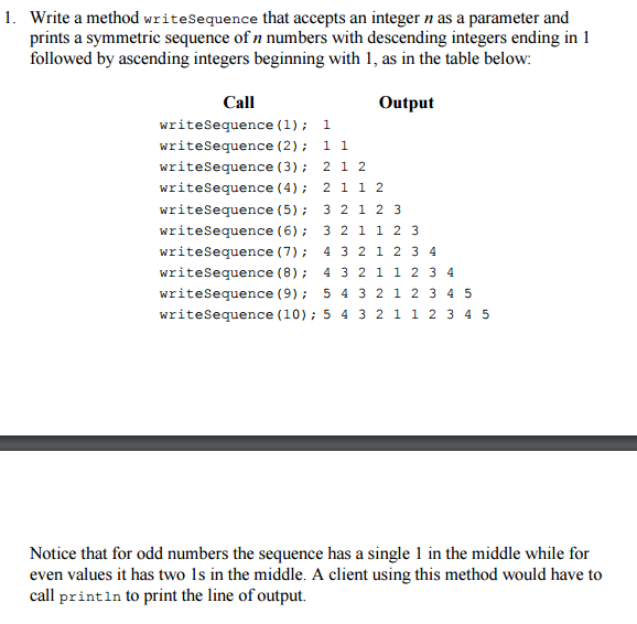 Solved Write A Method Writesequence That Accepts An Integer 2714