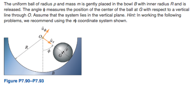 Solved The uniform ball of radius p and mass m is gently | Chegg.com