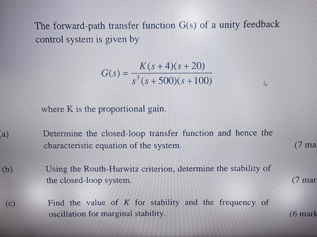 Solved The forward-path transfer function G(s) of a unity | Chegg.com