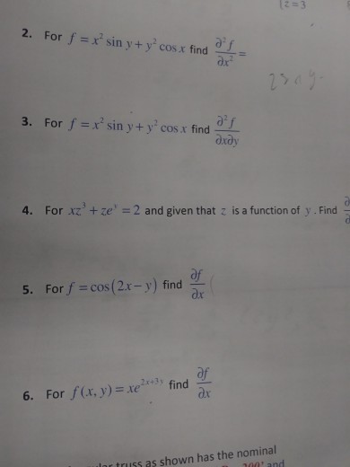 Solved 2-3 2. For f r sin y + y2 cos x find d2 dx For f.x2 | Chegg.com