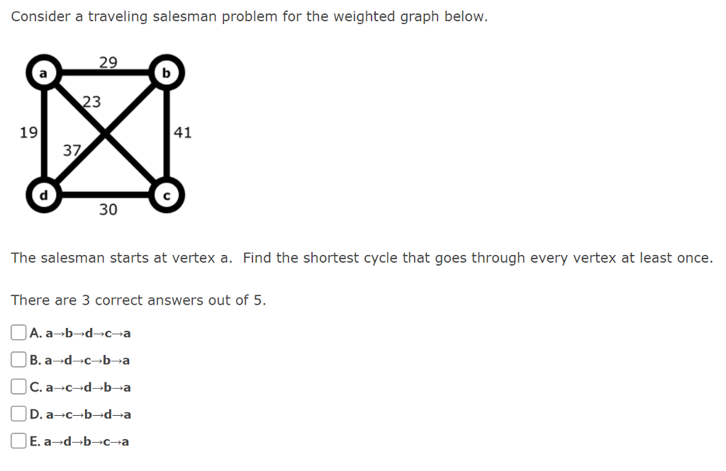 Solved Consider a traveling salesman problem for the | Chegg.com