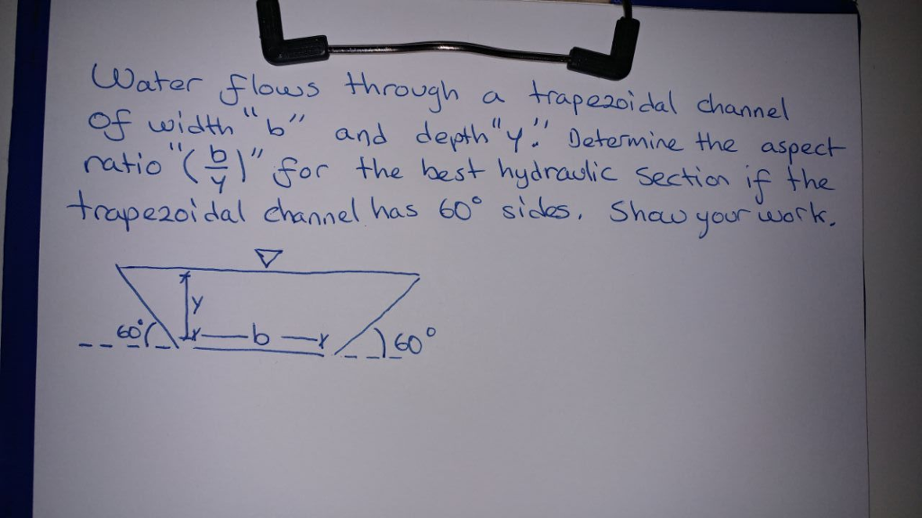 Solved Water flows through a trapezoidal channel of width | Chegg.com