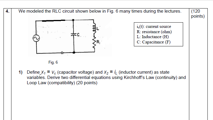 Solved 4. We modeled the RLC circuit shown below in Fig. 6 | Chegg.com