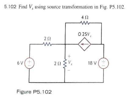 Solved Find V_x using source transformation in Fig P5.102 | Chegg.com