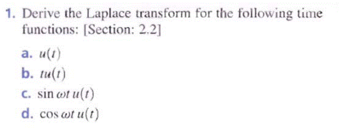Solved 1. Derive the Laplace transform for the following | Chegg.com