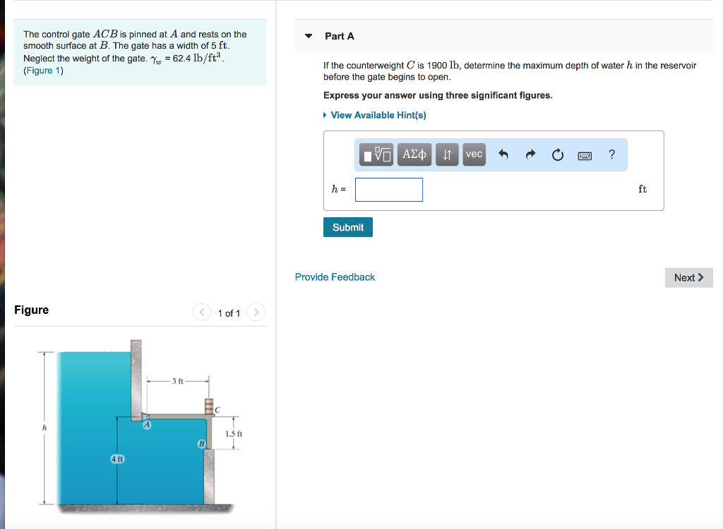 Solved The control gate ACB is pinned at A and rests on the | Chegg.com