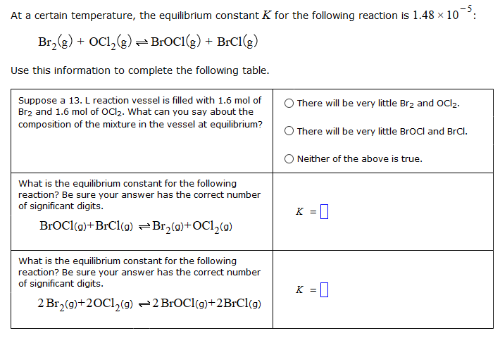 Solved At A Certain Temperature The Equilibrium Constant K