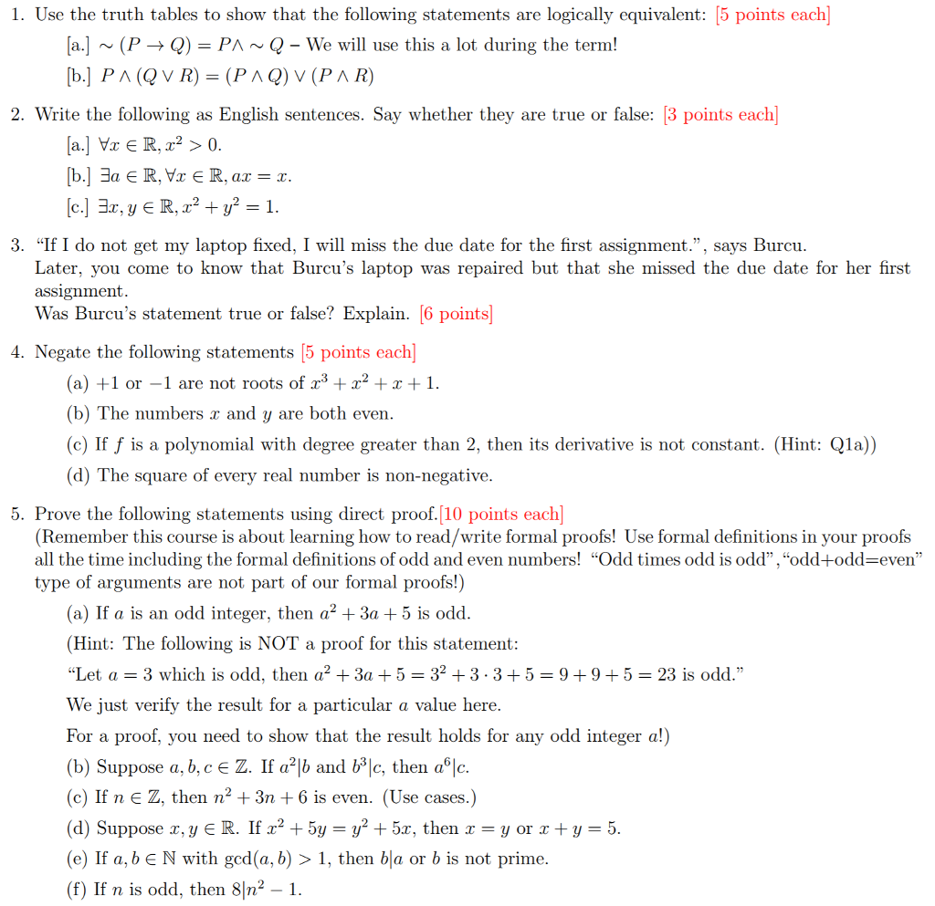 Solved 1. Use the truth tables to show that the following | Chegg.com