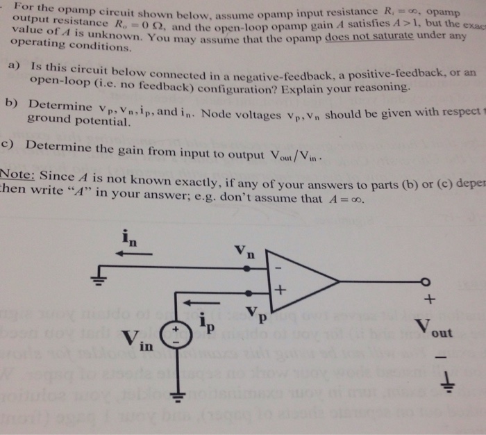 Solved For the opamp circuit show below, assume opamp input | Chegg.com