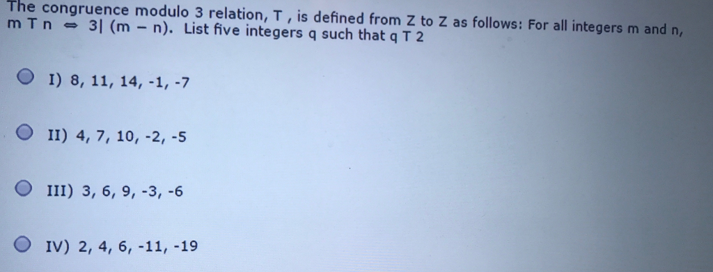 Solved The congruence modulo 3 relations, T, is defined from | Chegg.com