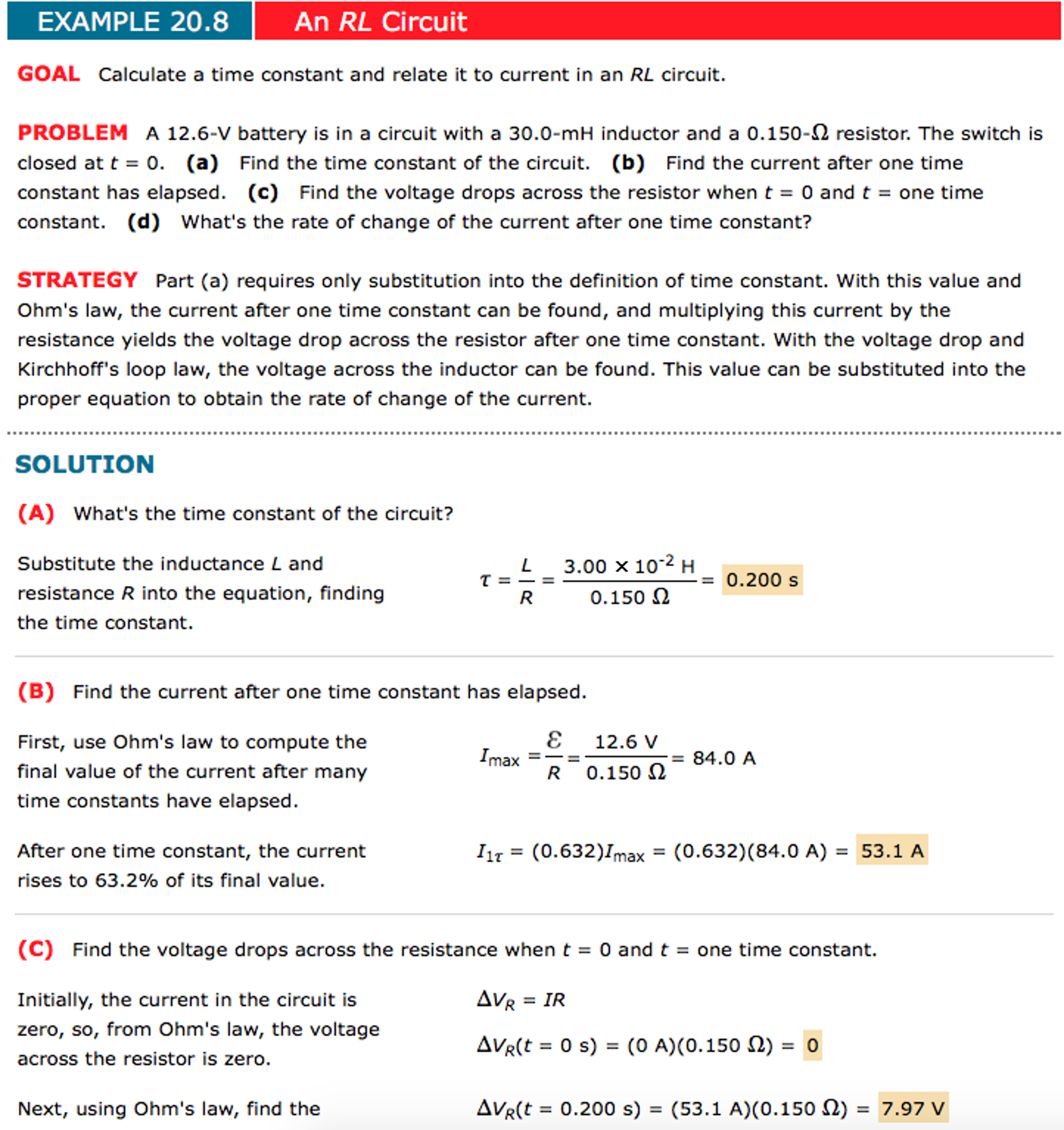 Solved EXAMPLE 20.8 An RL Circuit GOAL Calculate a time | Chegg.com