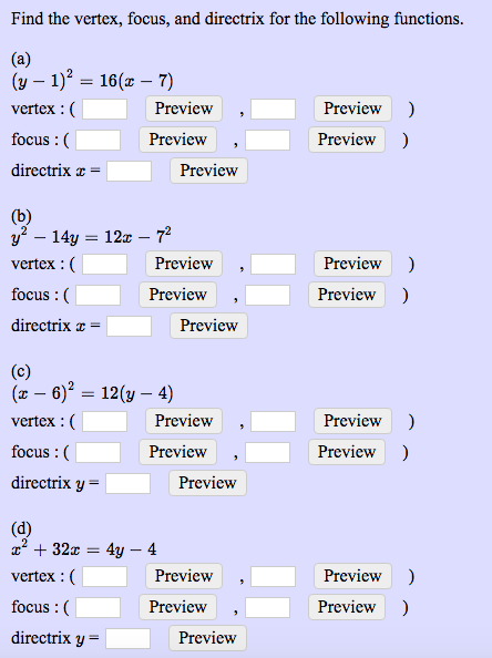 Solved Find the vertex, focus, and directrix for the | Chegg.com