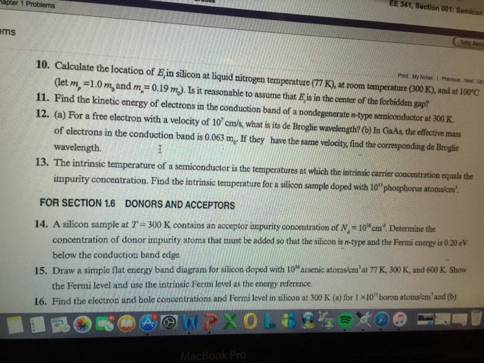 Solved EE Problems 341, Section 001 Semicon EE 1 erms det | Chegg.com