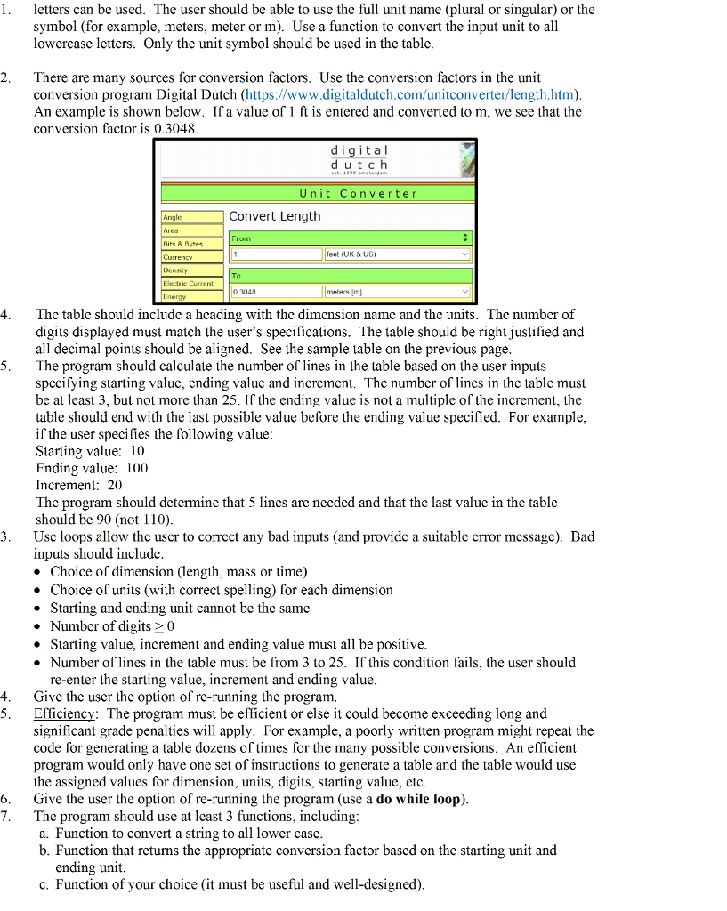 C++ Unit Conversion Table: Need help. I'm a beginner | Chegg.com