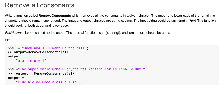 Solved Write a function called RemoveConsonants which | Chegg.com