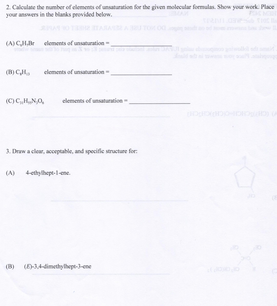 Solved 2. Calculate the number of elements of unsaturation | Chegg.com