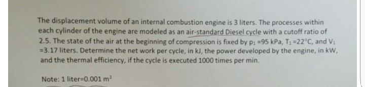 Solved The displacement volume of an internal combustion | Chegg.com